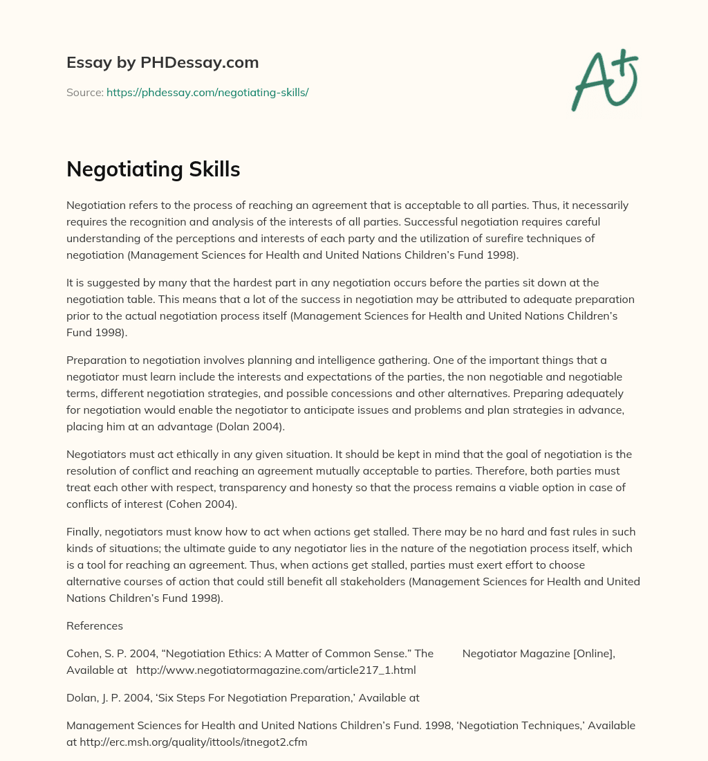 Negotiating Skills (400 Words) - PHDessay.com