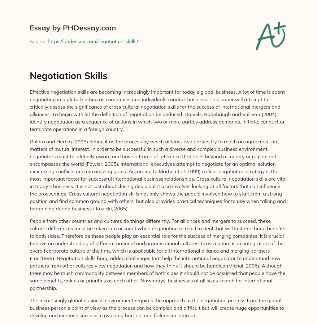 Negotiation Skills - PHDessay.com