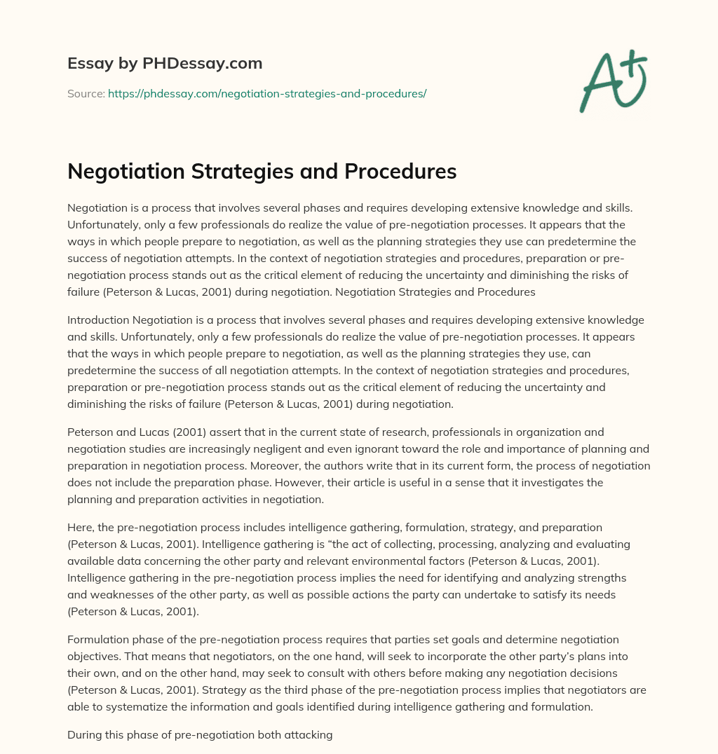 Negotiation Strategies and Procedures - PHDessay.com