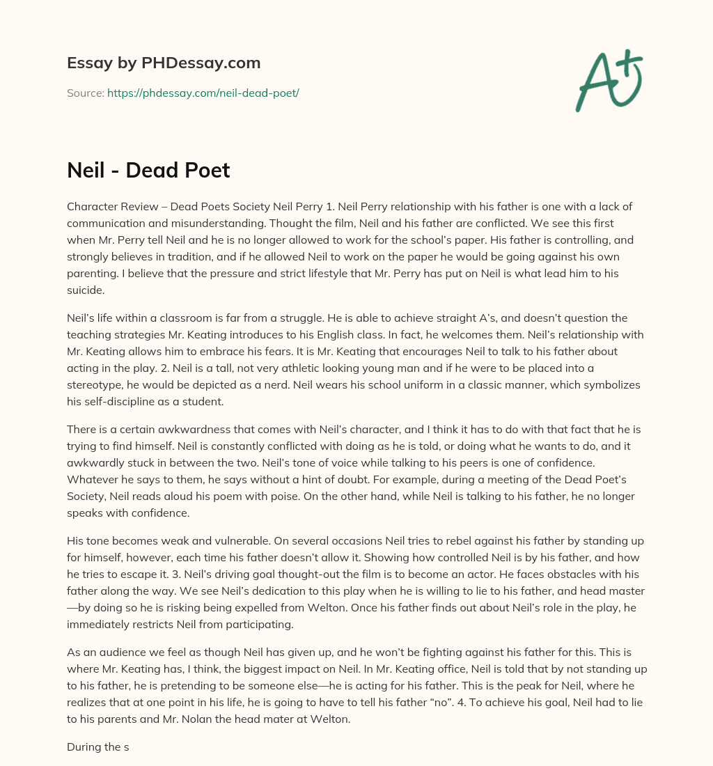 Neil - Dead Poet - PHDessay.com