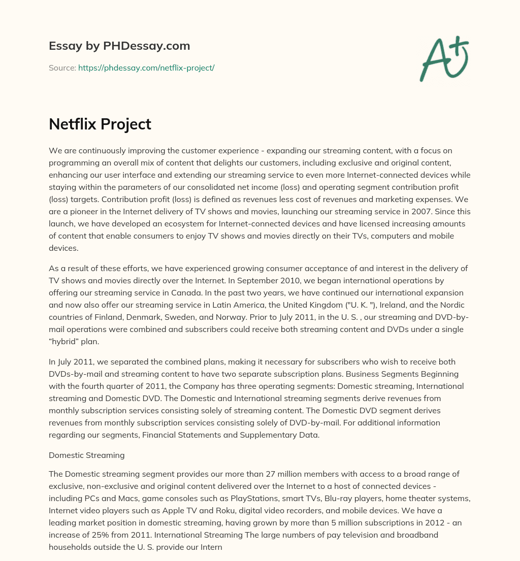 Netflix Project - PHDessay.com