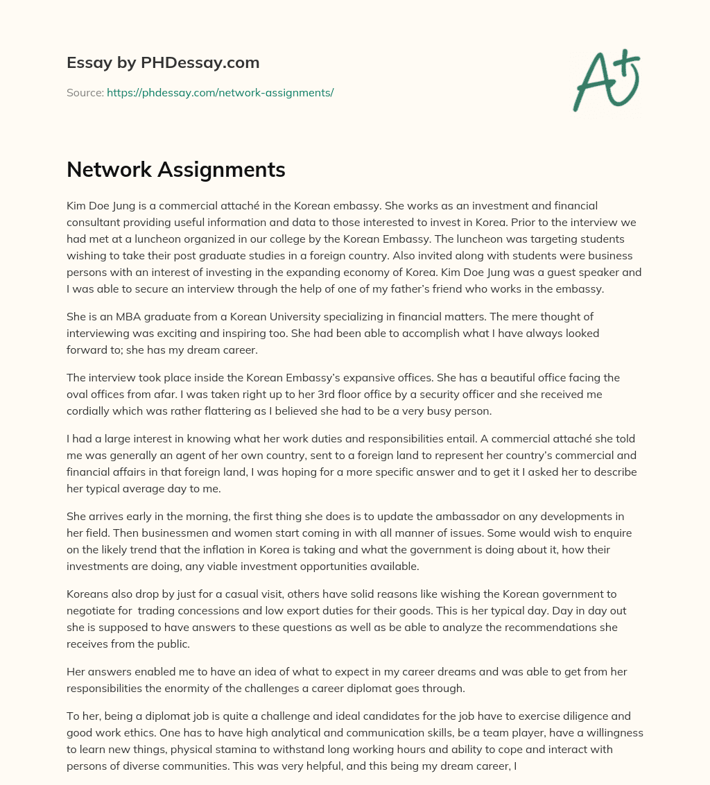 Network Assignments - PHDessay.com