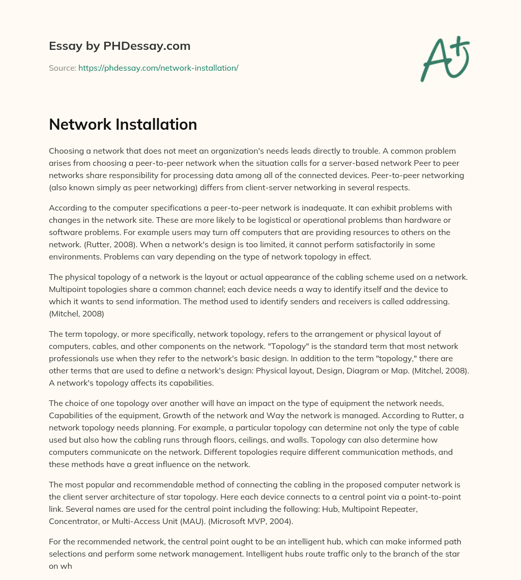 Network Installation - PHDessay.com