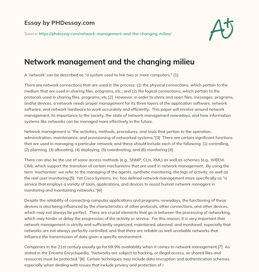 Network management and the changing milieu - PHDessay.com