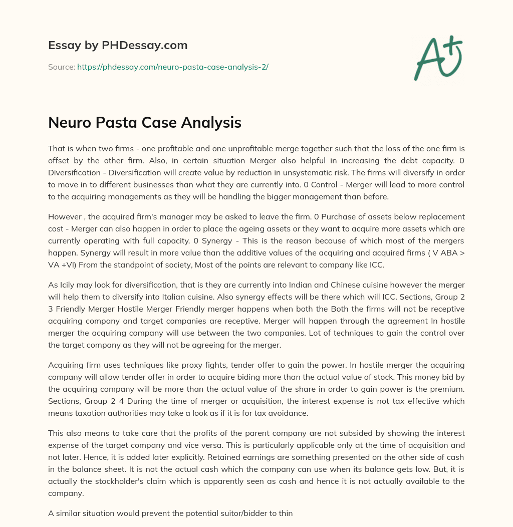 Neuro Pasta Case Analysis Rhetorical Analysis Example - PHDessay.com