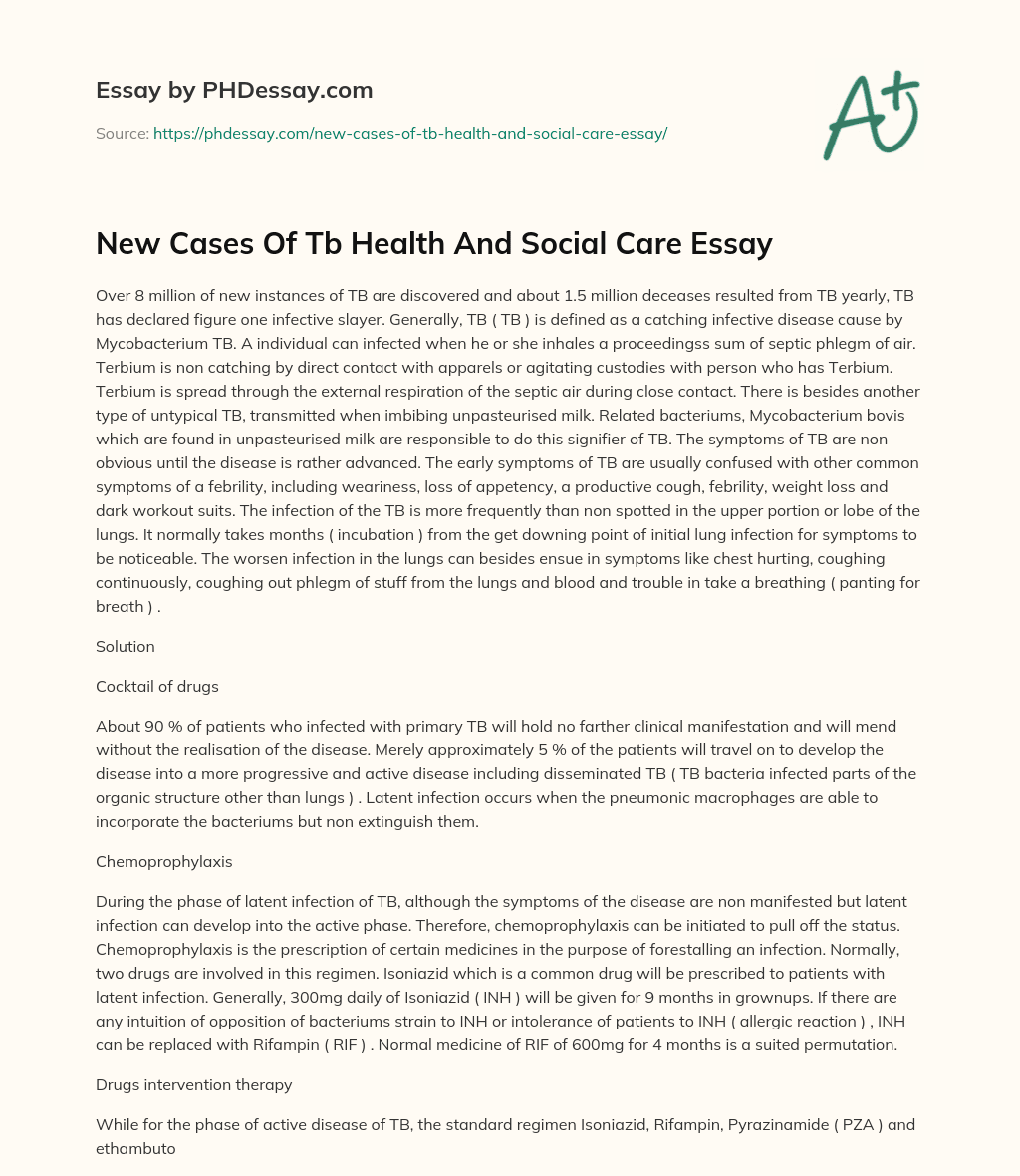 New Cases Of Tb Health And Social Care Essay - PHDessay.com
