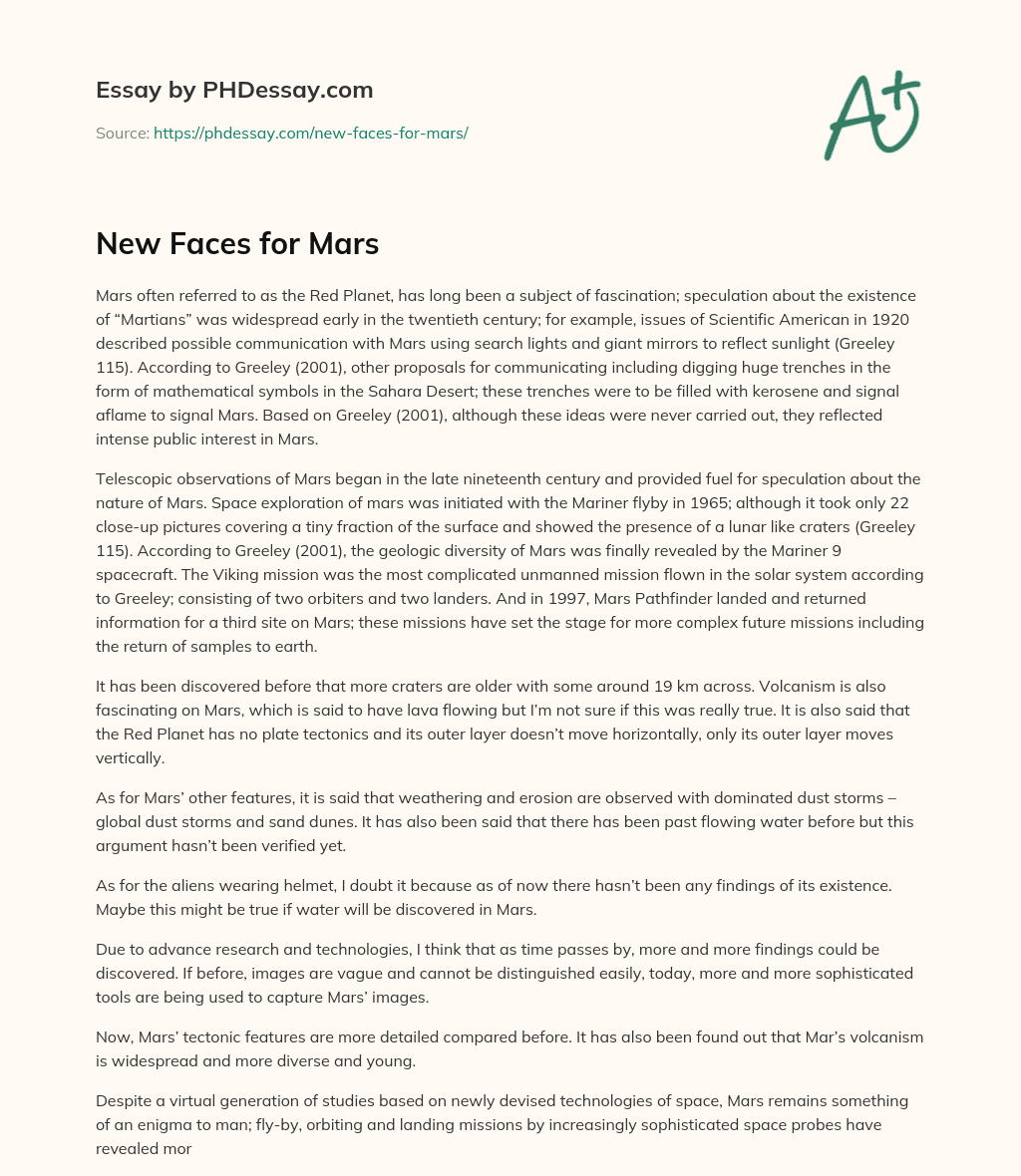 New Faces for Mars (600 Words) - PHDessay.com