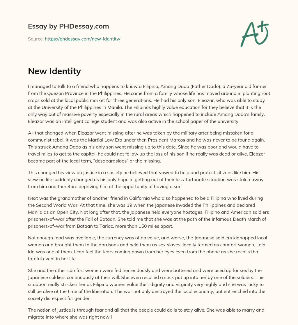 New Identity - PHDessay.com