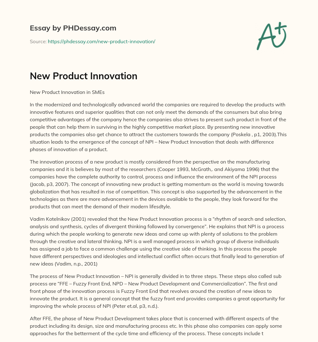 New Product Innovation - PHDessay.com