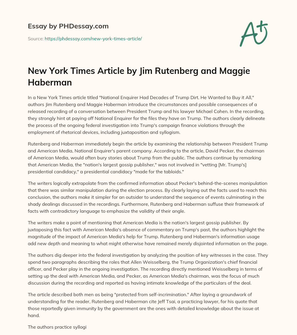 New York Times Article by Jim Rutenberg and Maggie Haberman - PHDessay.com