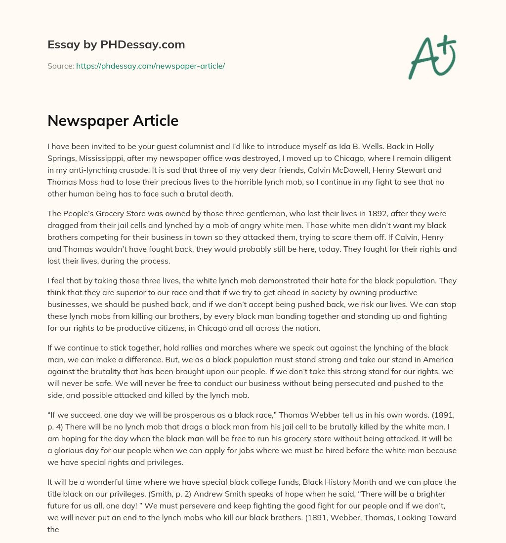 Newspaper Article 600 Words PHDessay