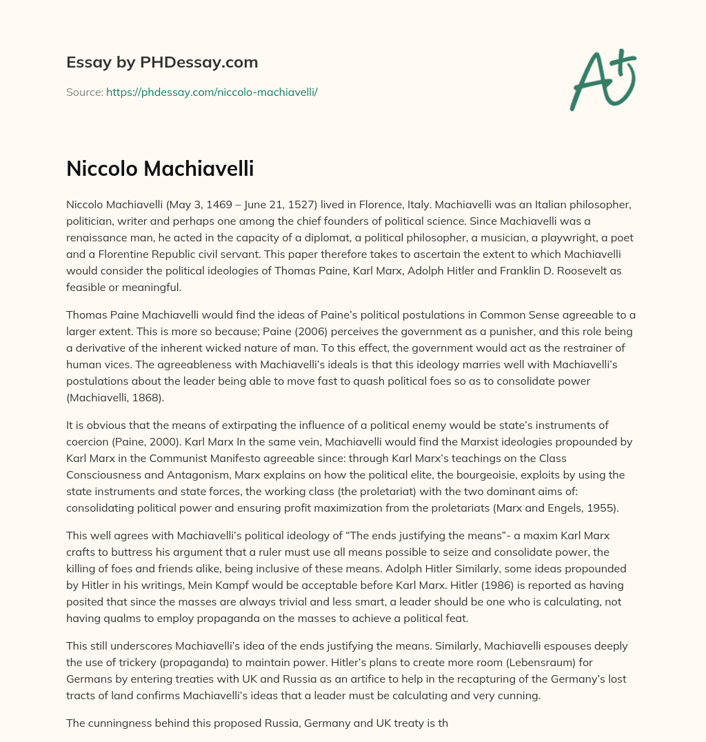 Niccolo Machiavelli - PHDessay.com