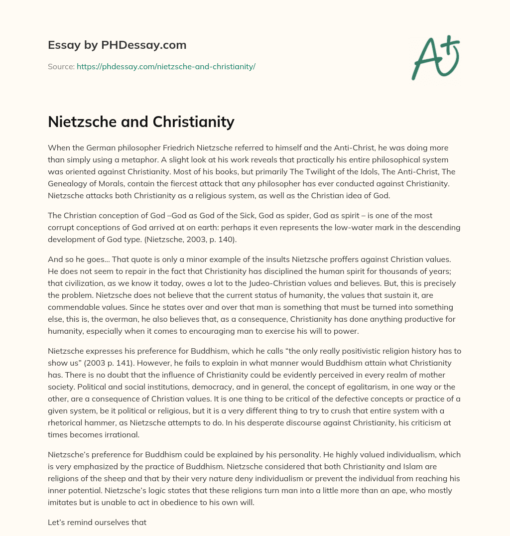 Nietzsche and Christianity - PHDessay.com