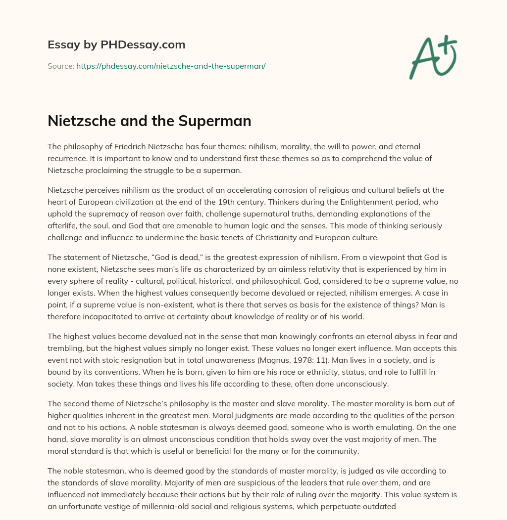 Nietzsche and the Superman - PHDessay.com