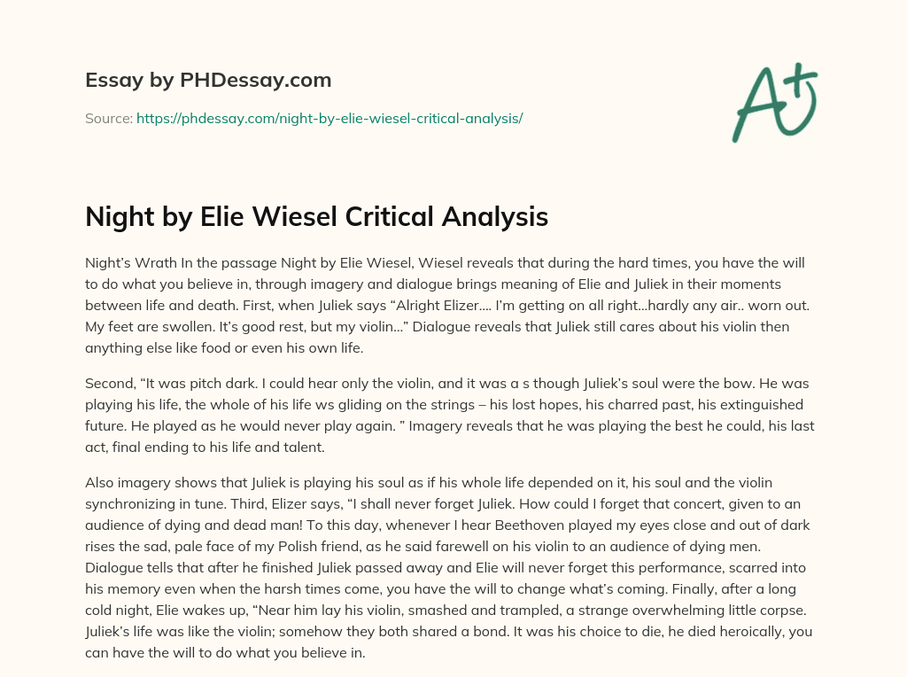 Night by Elie Wiesel Critical Analysis (300 Words) - PHDessay.com