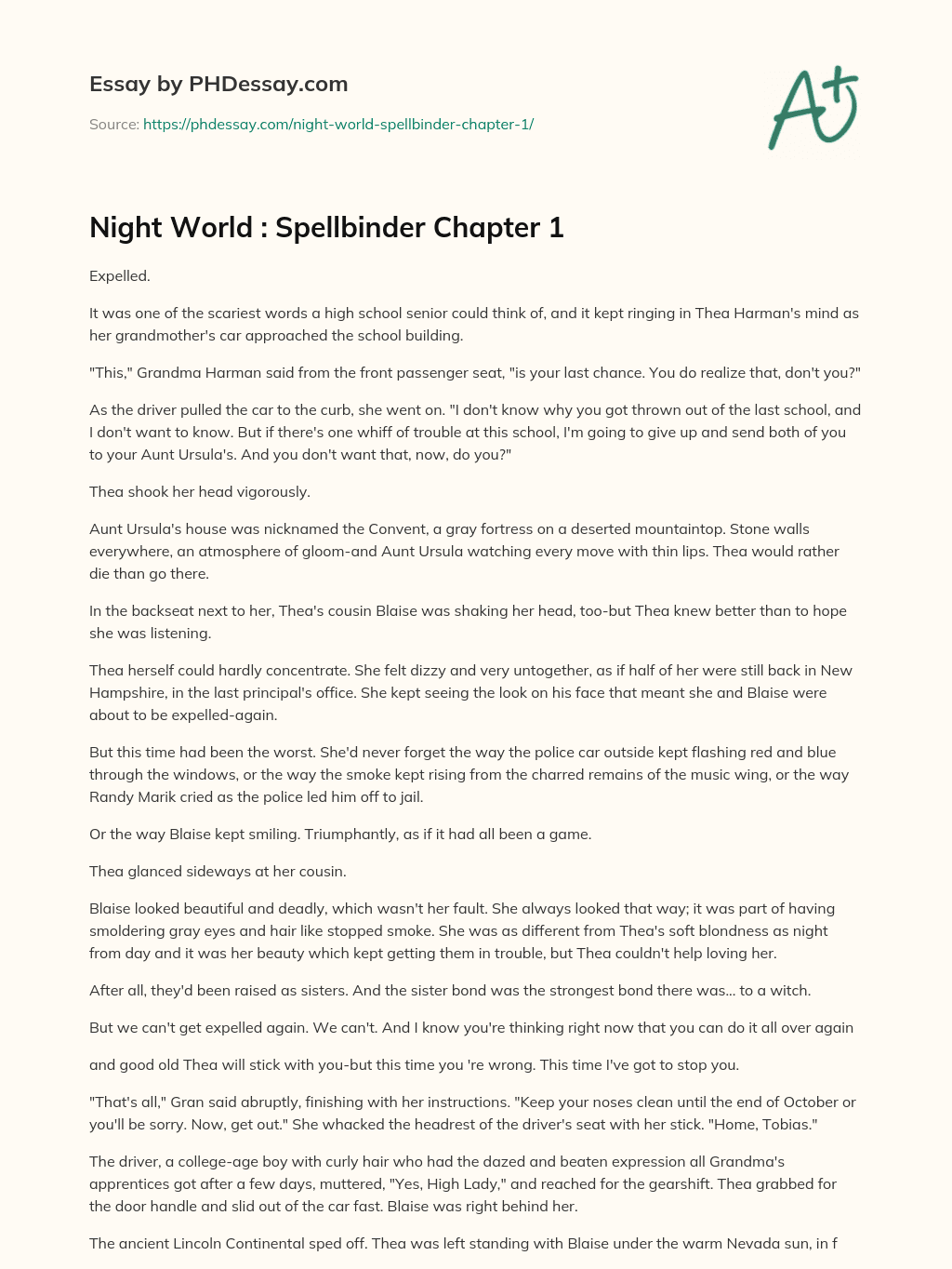 Night World : Spellbinder Chapter 1 - PHDessay.com