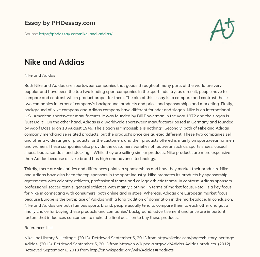 Nike and Addias - PHDessay.com