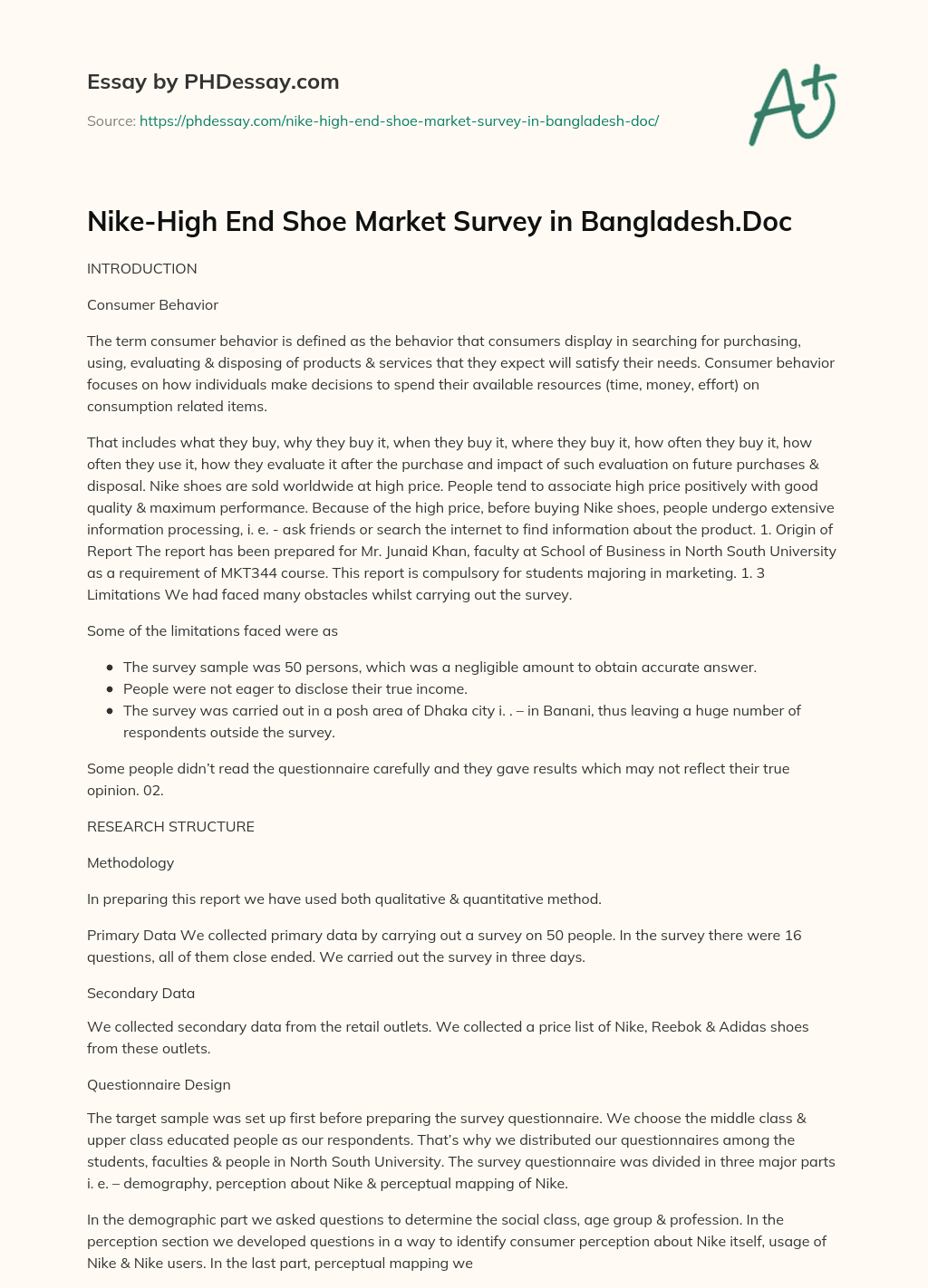 Nike-High End Shoe Market Survey in Bangladesh.Doc - PHDessay.com
