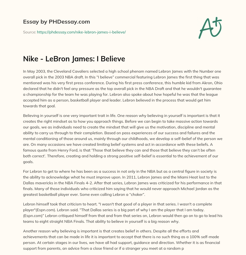 Nike - LeBron James: I Believe - PHDessay.com