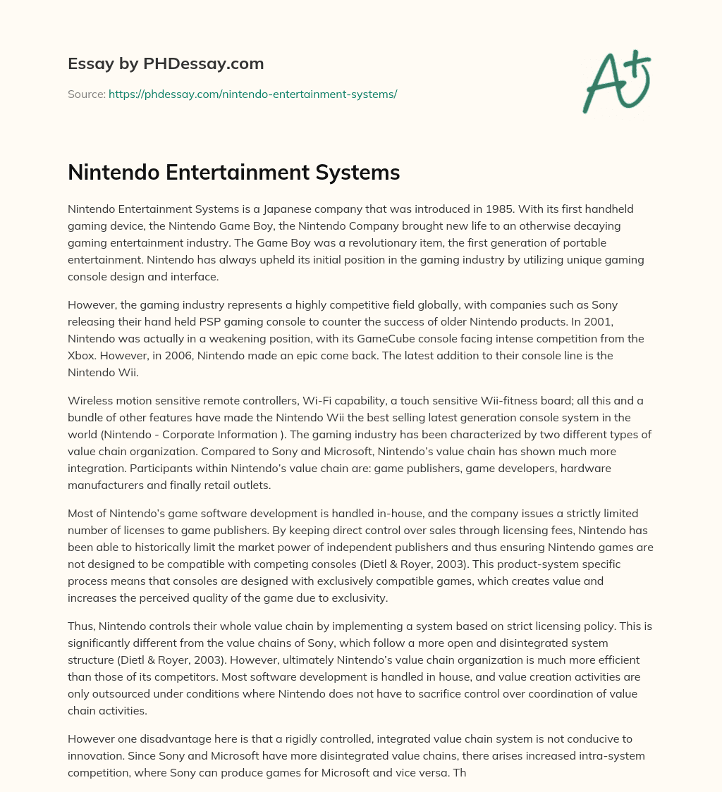 Nintendo Entertainment Systems - PHDessay.com