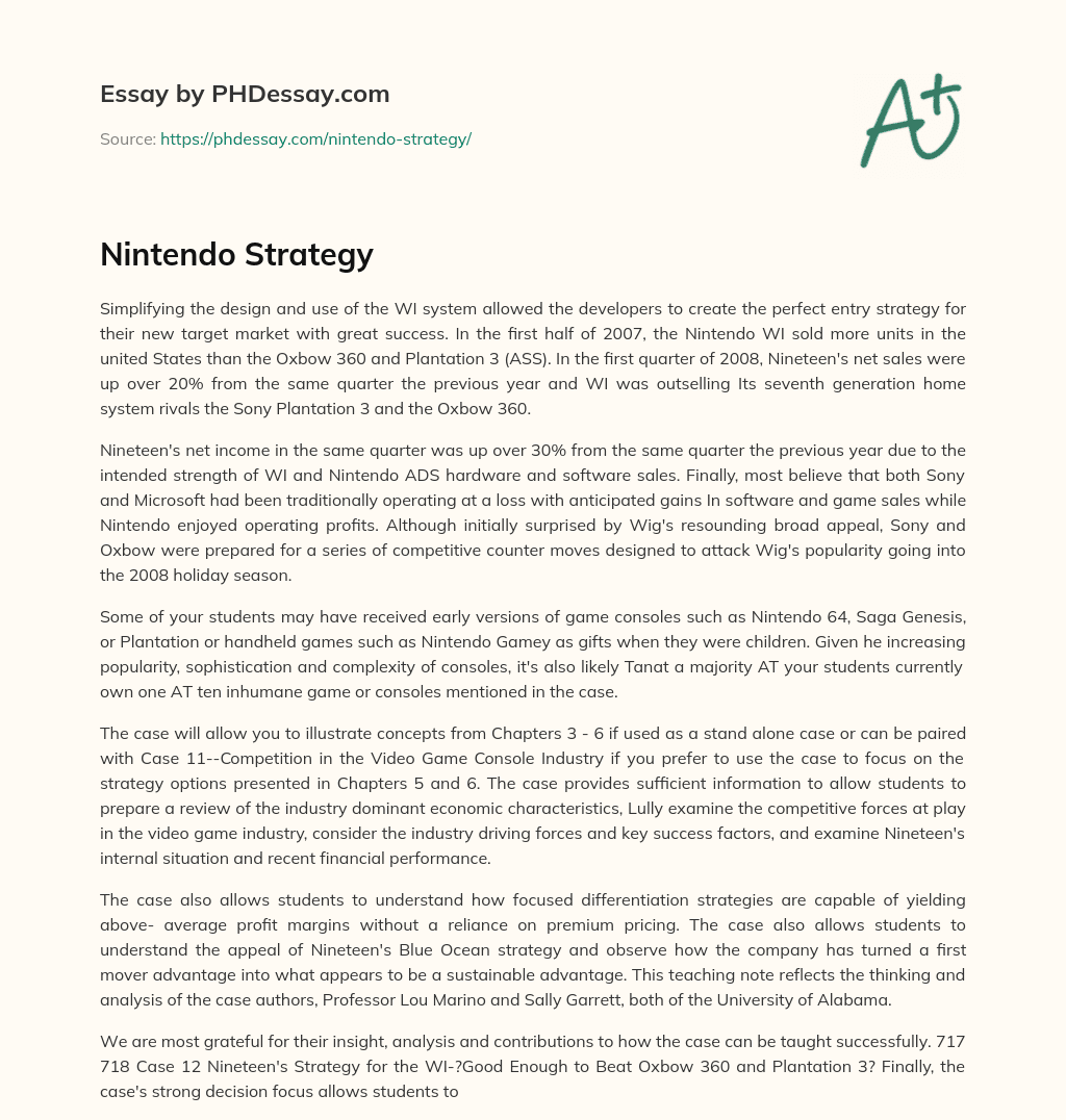Nintendo Strategy - PHDessay.com