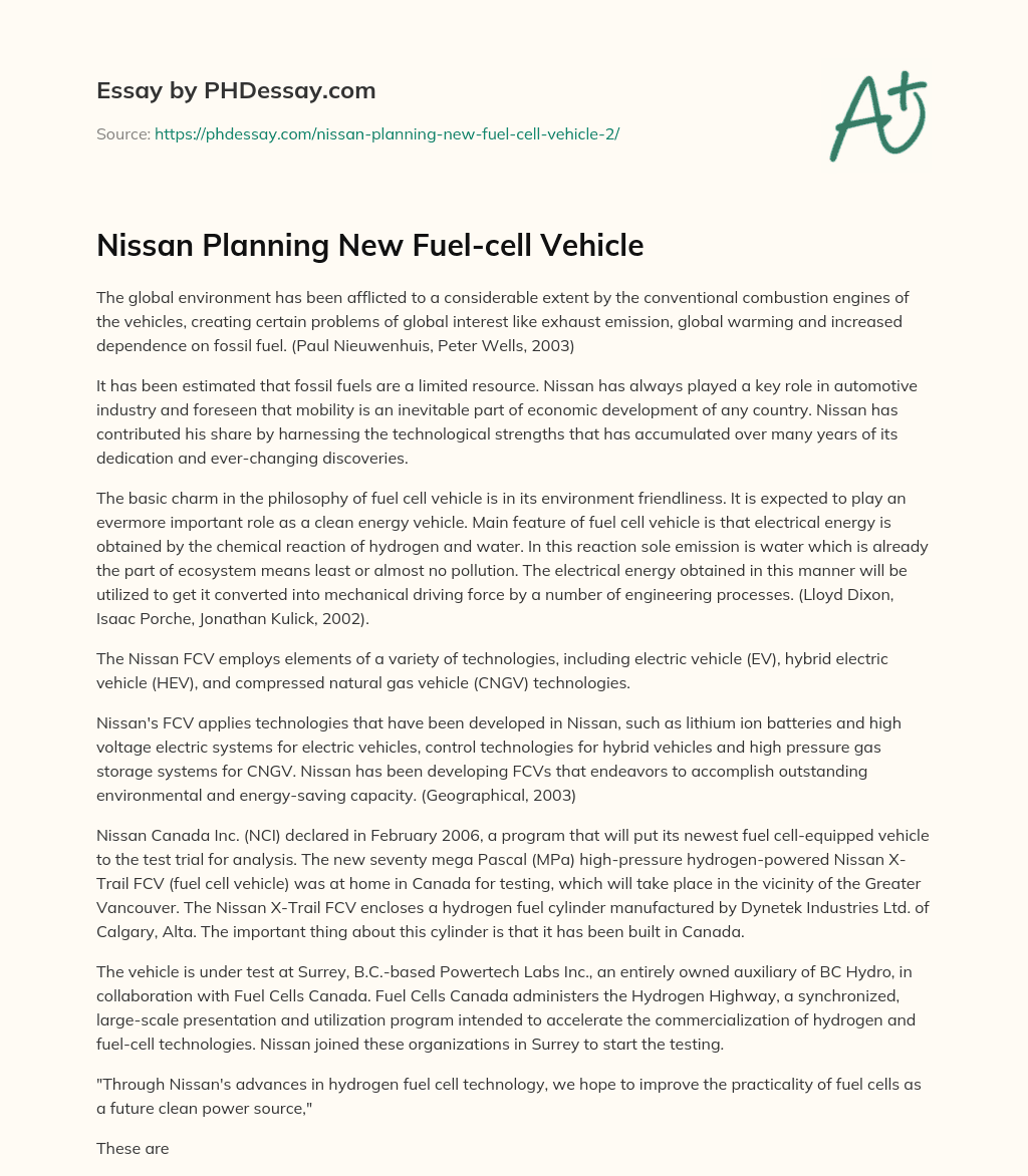 Nissan Planning New Fuel-cell Vehicle - PHDessay.com