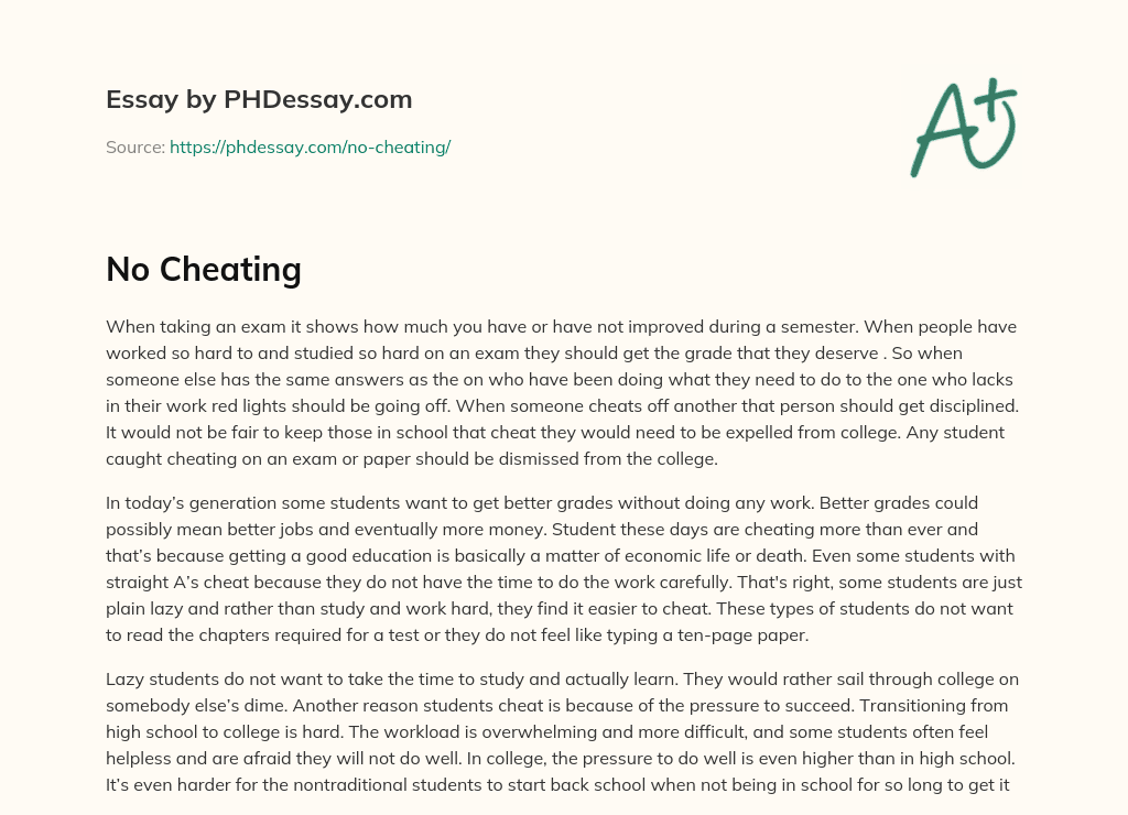 No Cheating (300 Words) - PHDessay.com