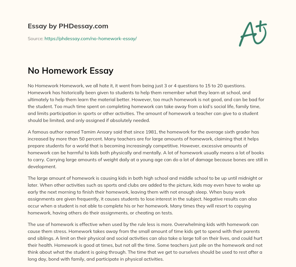 No Homework Argumentative And Thesis Essay Example 400 Words No Homework Argumentative And Thesis Essay Example 400 Words