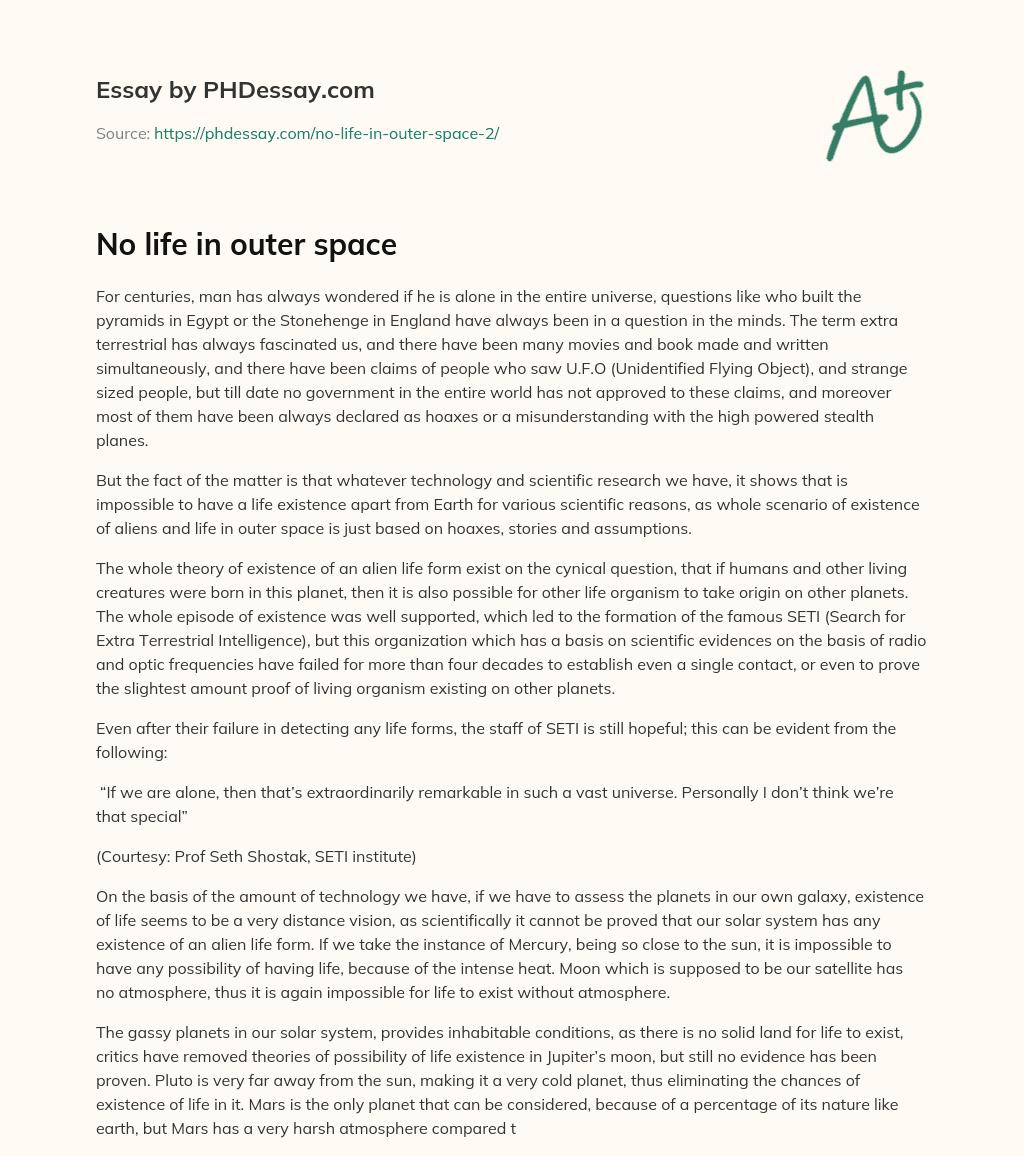 No Life In Outer Space Essay Example - PHDessay.com