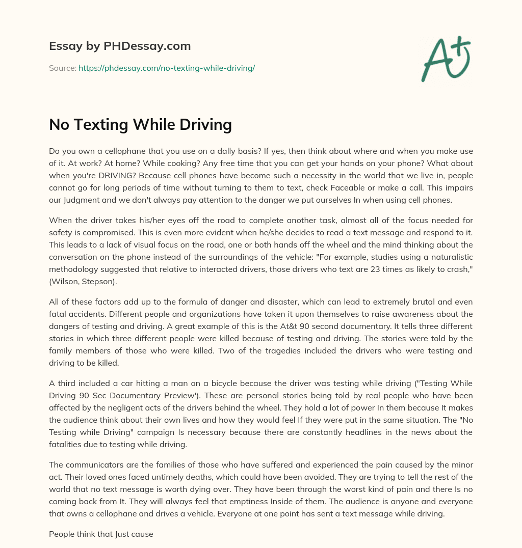 No Texting While Driving - PHDessay.com