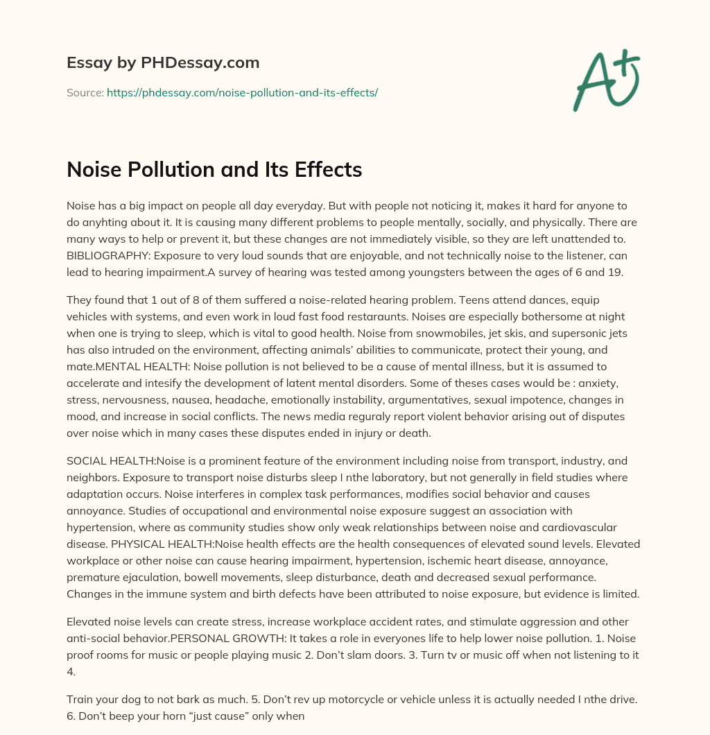 Noise Pollution and Its Effects (500 Words) - PHDessay.com