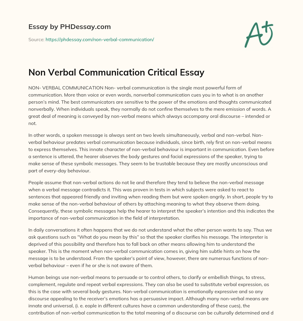 Non Verbal Communication Critical Essay - PHDessay.com