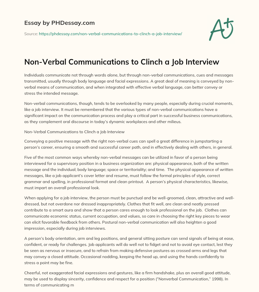 Non-Verbal Communications to Clinch a Job Interview (600 Words ...