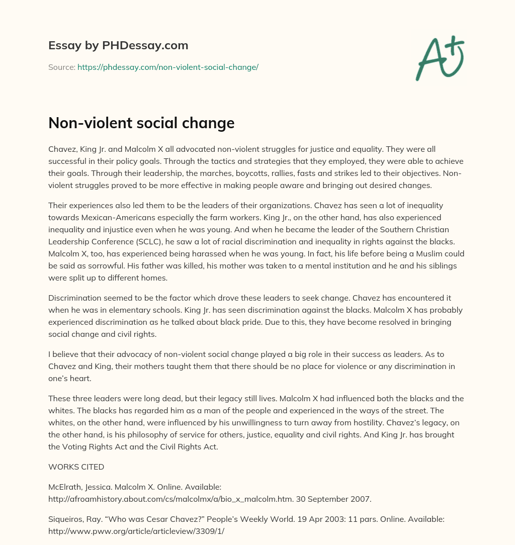 Non-violent social change (400 Words) - PHDessay.com