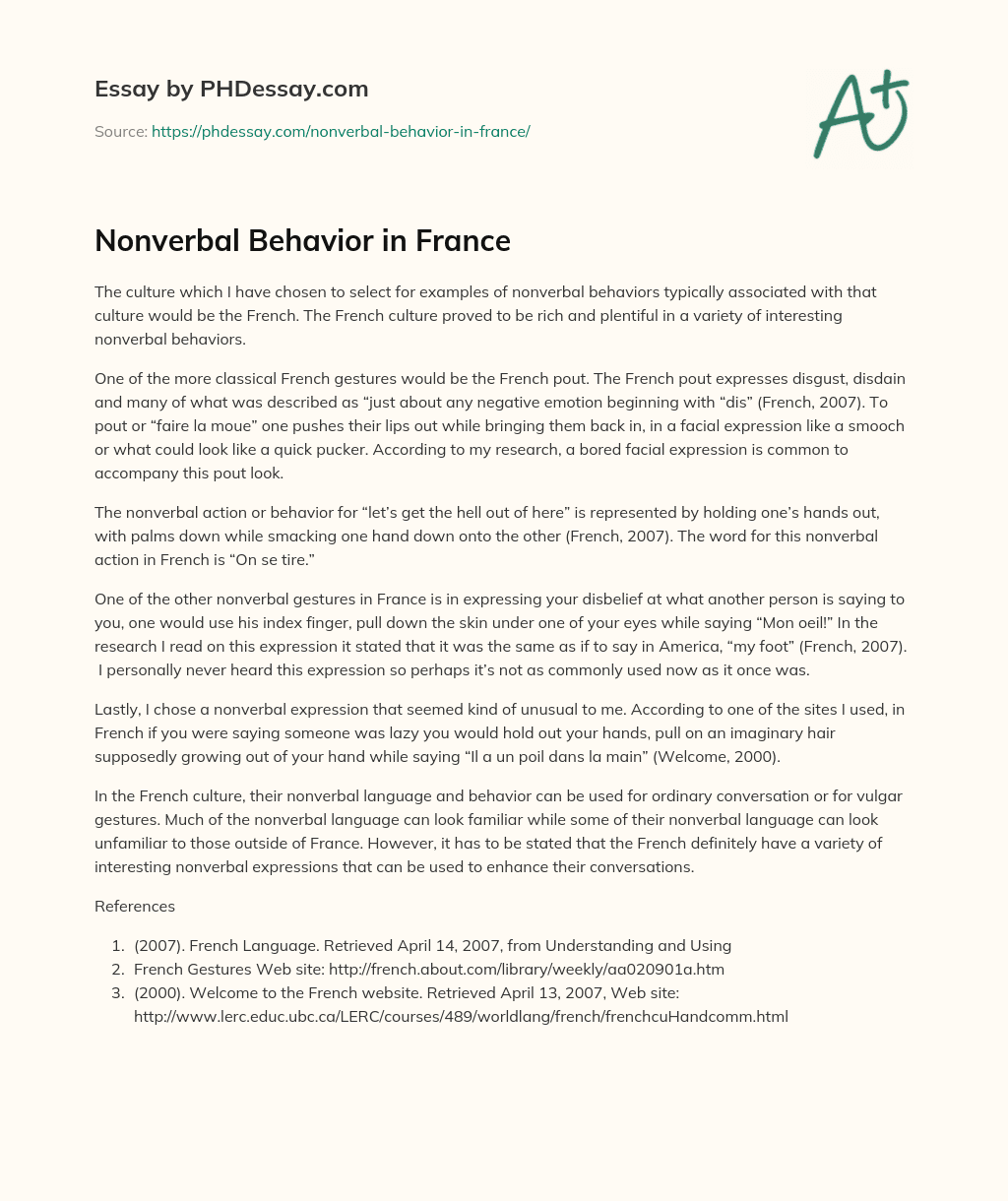 Nonverbal Behavior in France (400 Words) - PHDessay.com