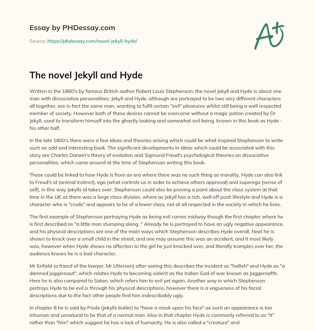 The novel Jekyll and Hyde - PHDessay.com