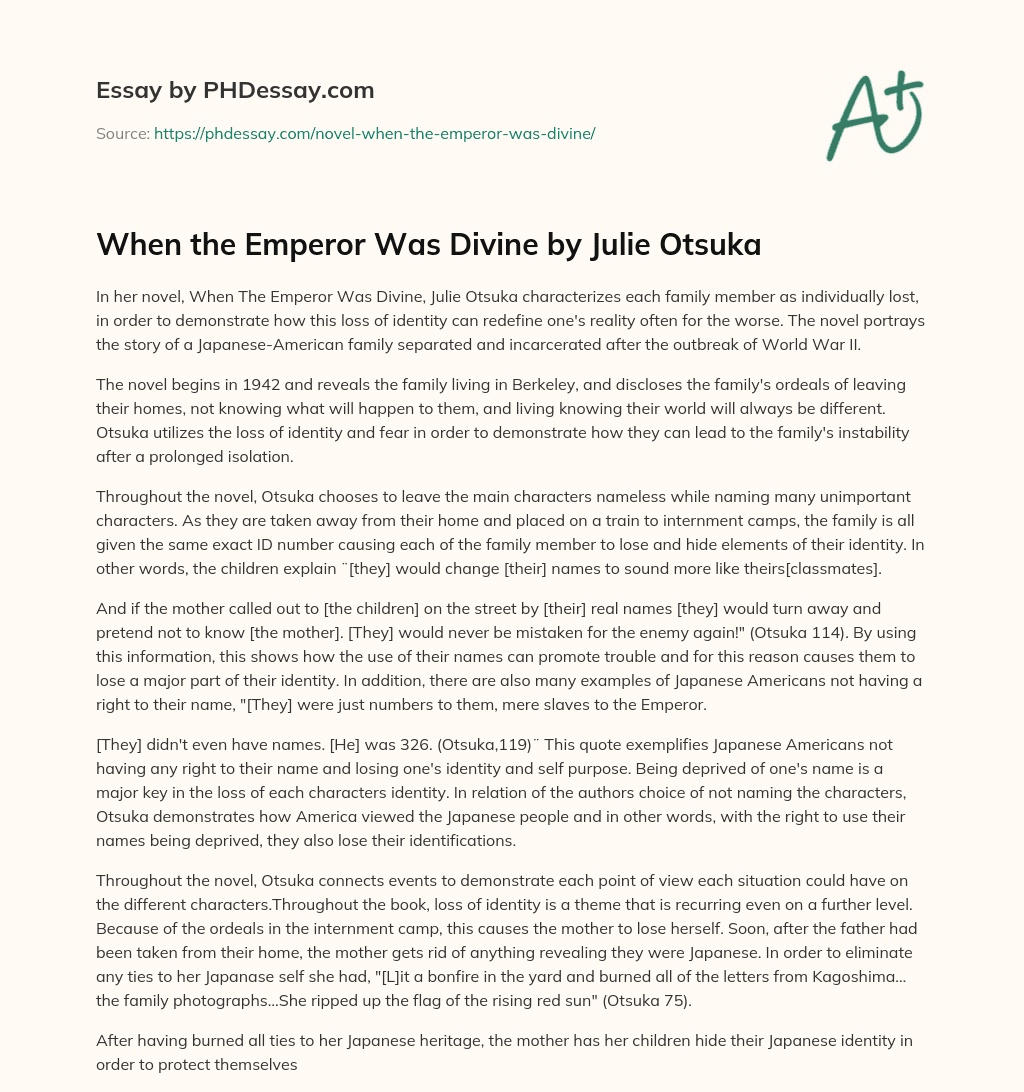 When the Emperor Was Divine by Julie Otsuka - PHDessay.com
