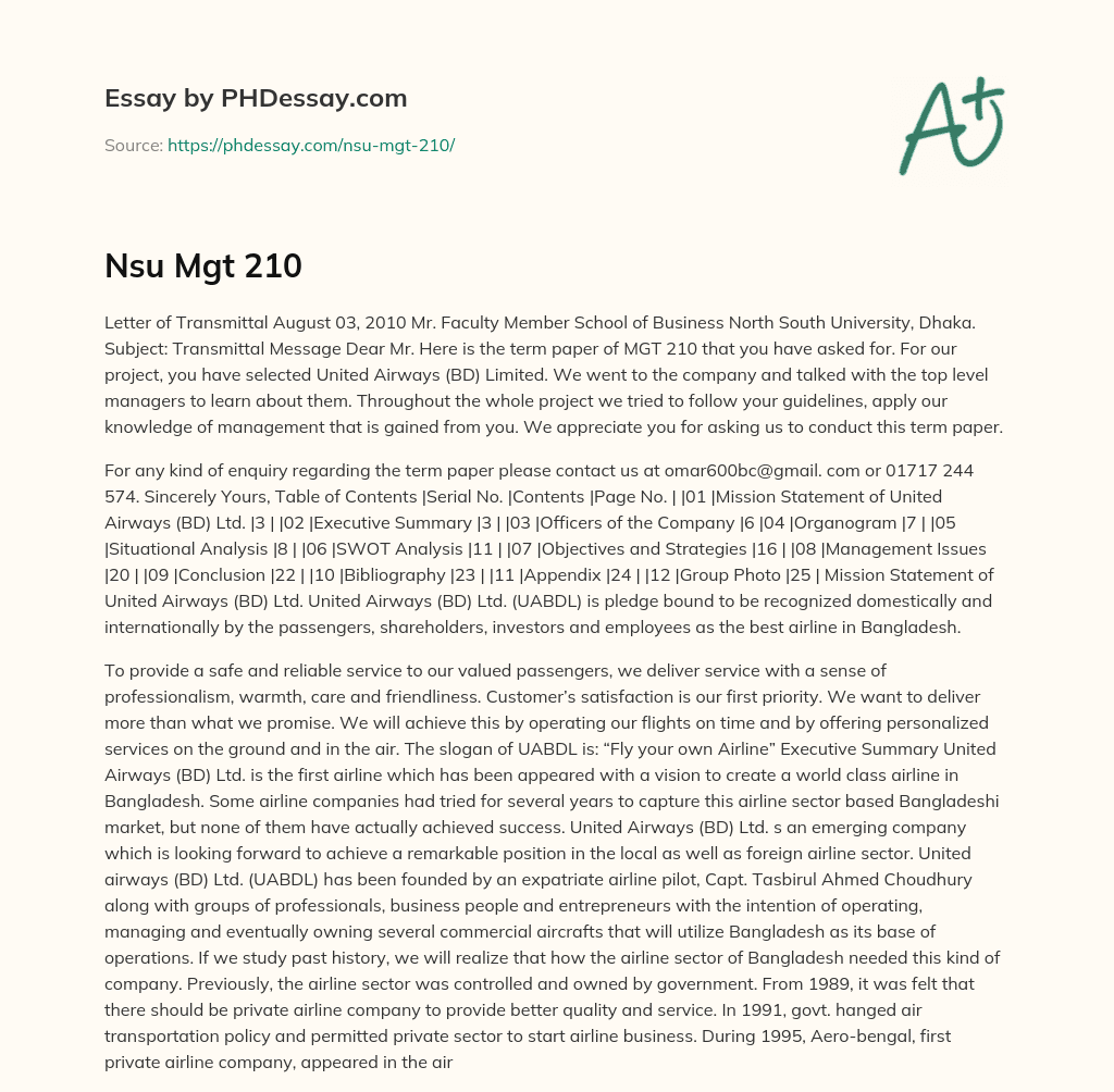 Nsu Mgt 210 - PHDessay.com