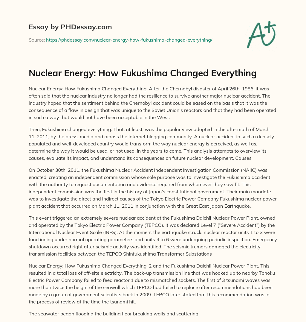 Nuclear Energy: How Fukushima Changed Everything - PHDessay.com