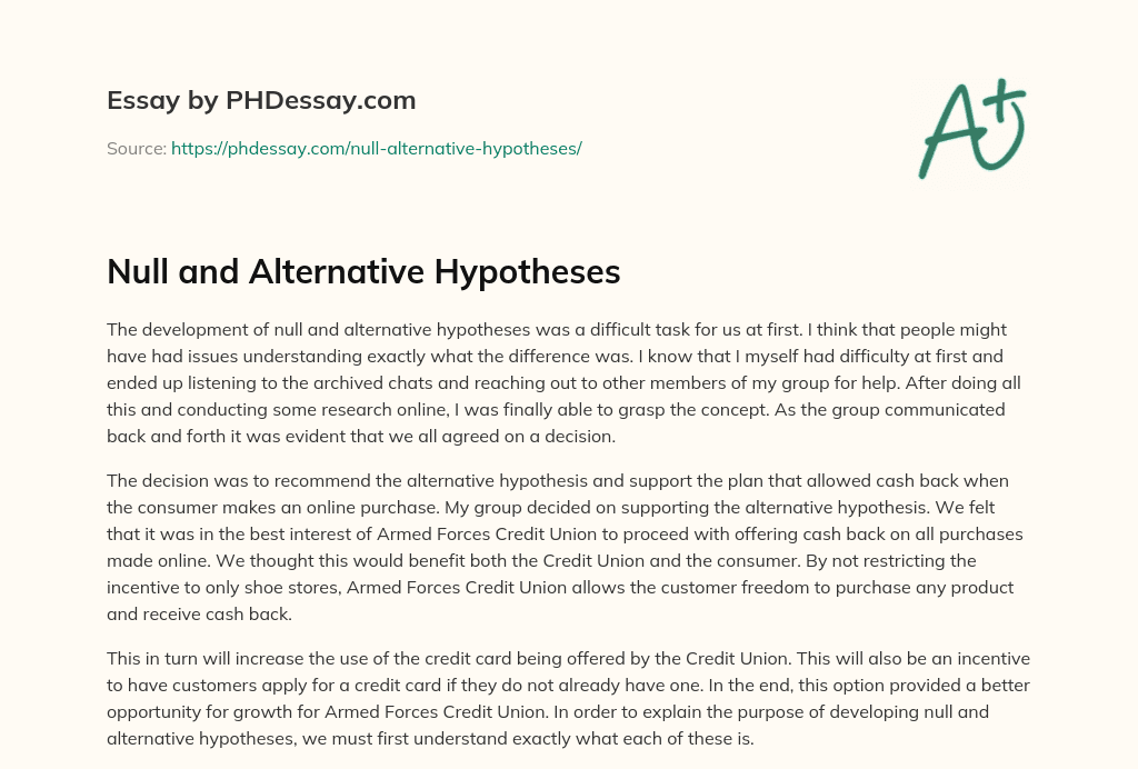 Null and Alternative Hypotheses (300 Words) - PHDessay.com