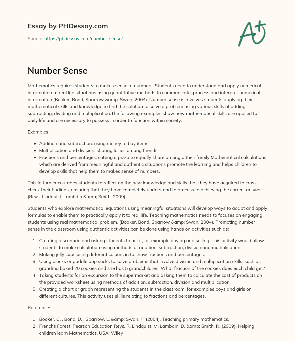Number Sense (400 Words) - PHDessay.com