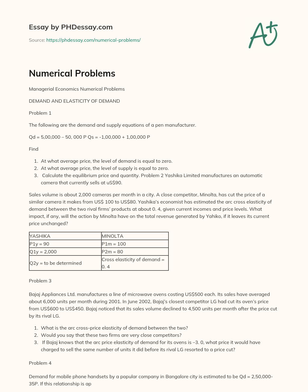 Numerical Problems - PHDessay.com