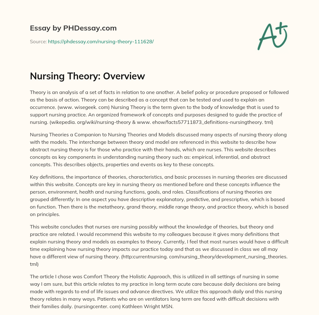 Nursing Theory: Overview (400 Words) - PHDessay.com