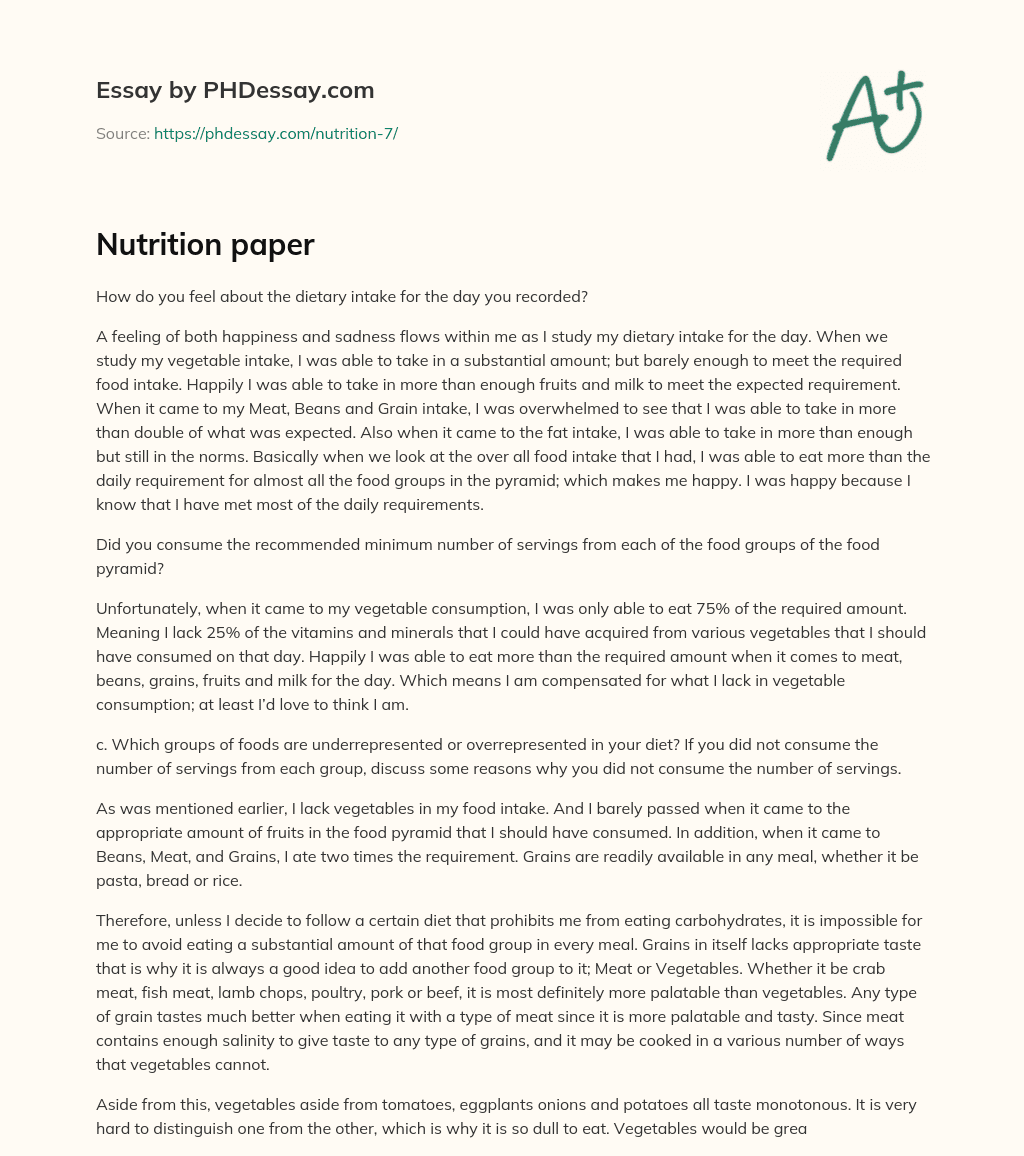 Nutrition paper - PHDessay.com