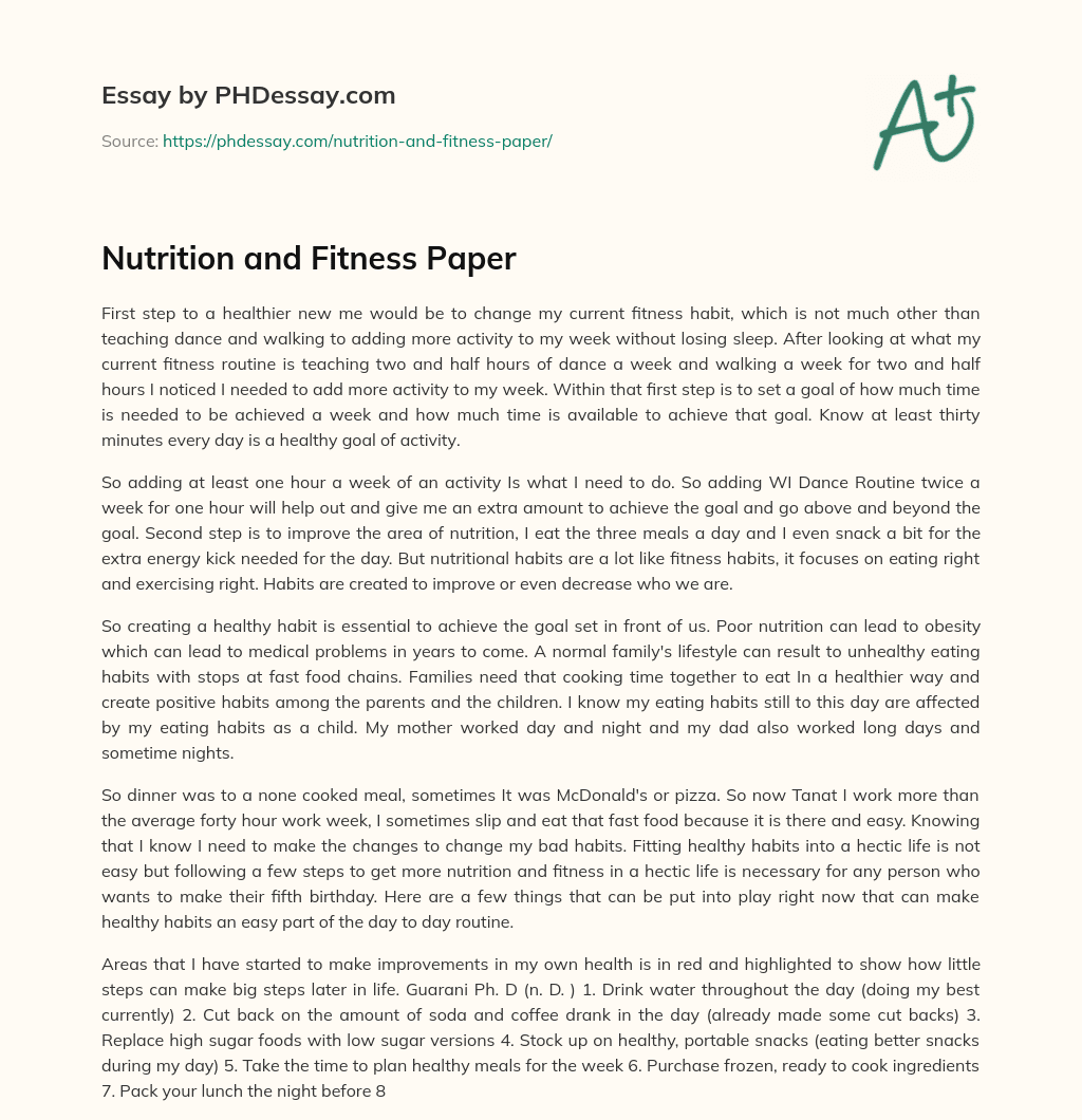 Nutrition And Fitness Paper PHDessay Nutrition And Fitness Paper PHDessay