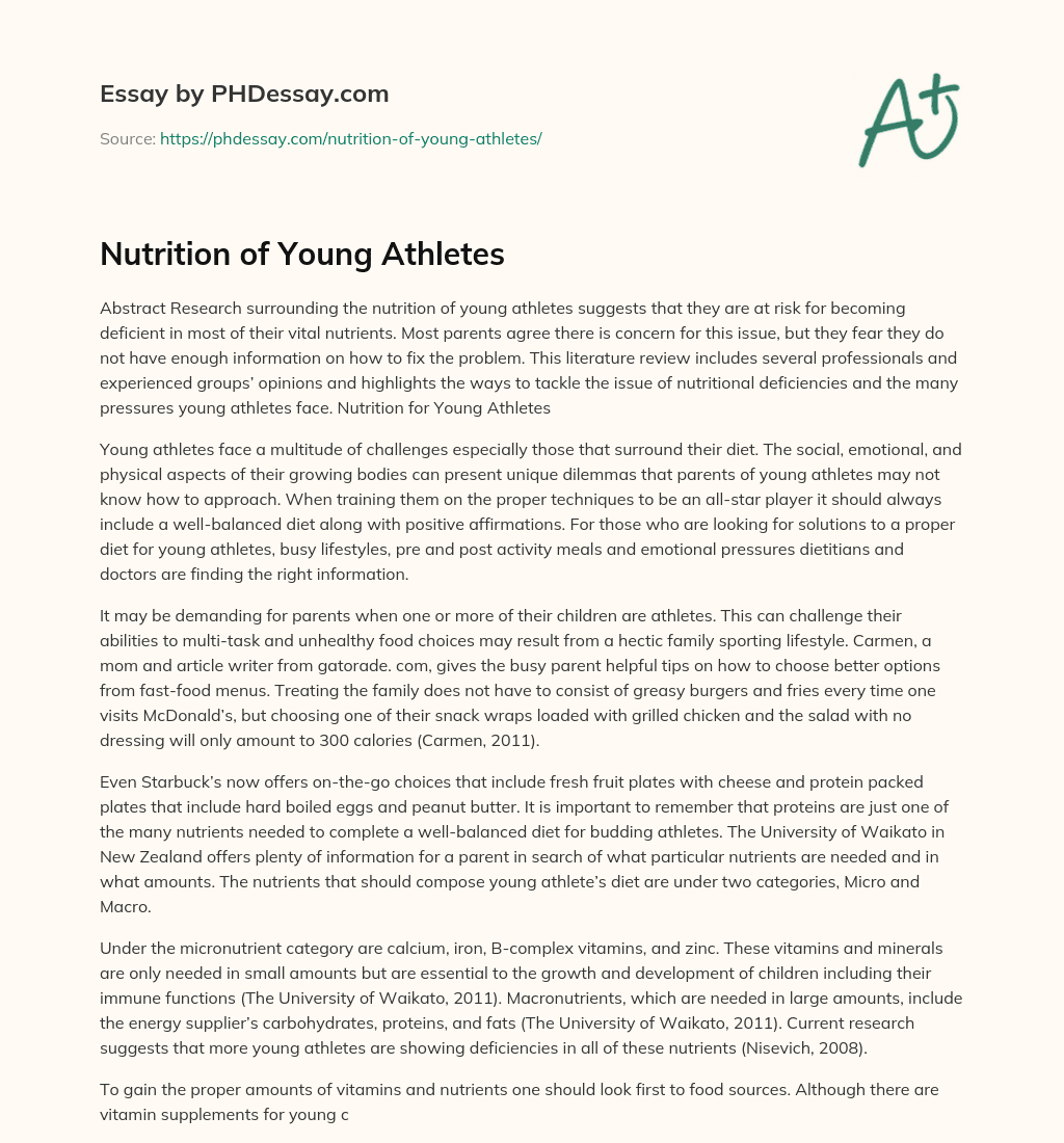 Nutrition Of Young Athletes Essay Example - PHDessay.com