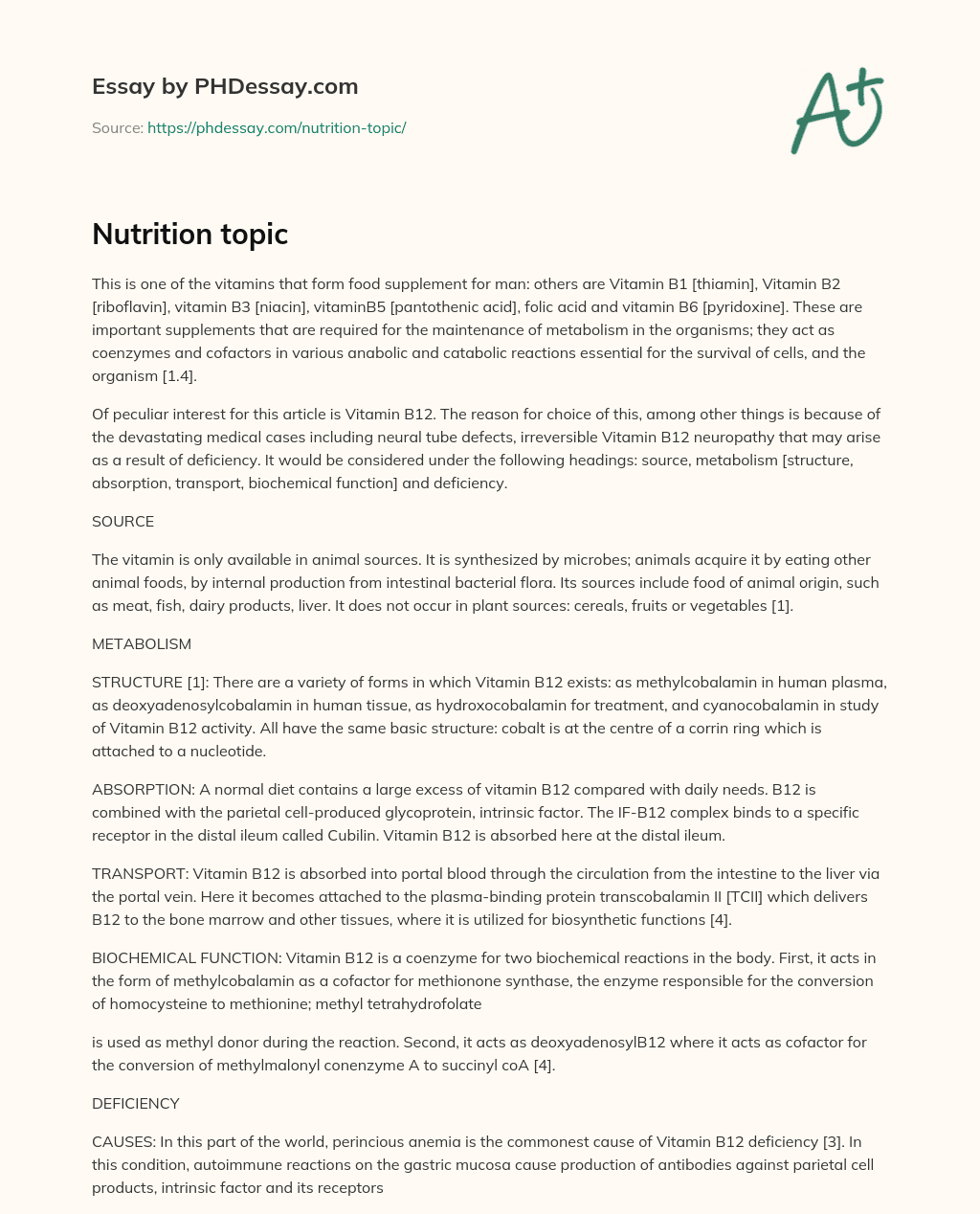 Nutrition topic - PHDessay.com