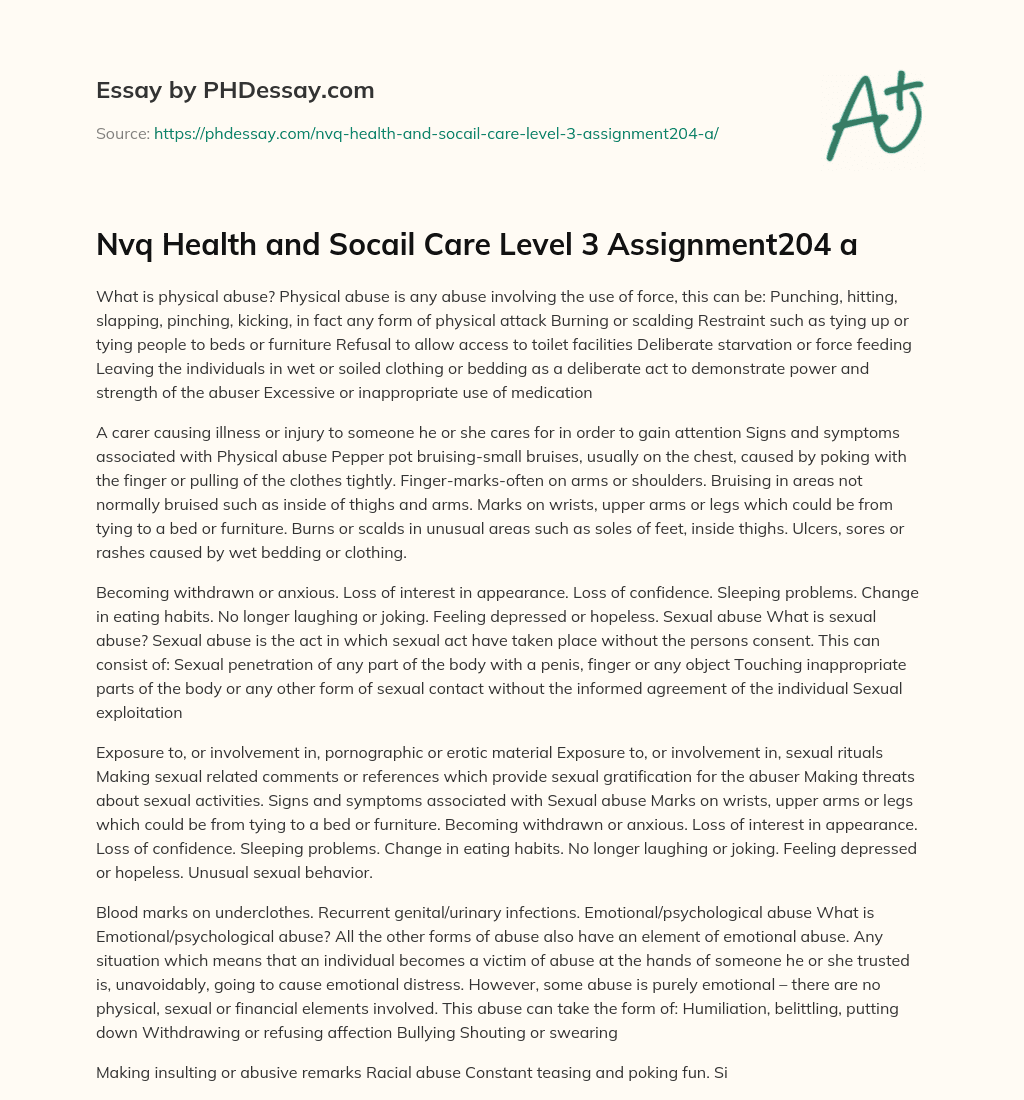 Nvq Health and Socail Care Level 3 Assignment204 a - PHDessay.com