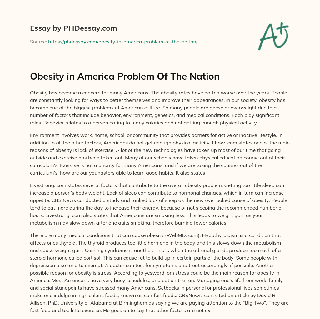 Obesity in America Problem Of The Nation - PHDessay.com