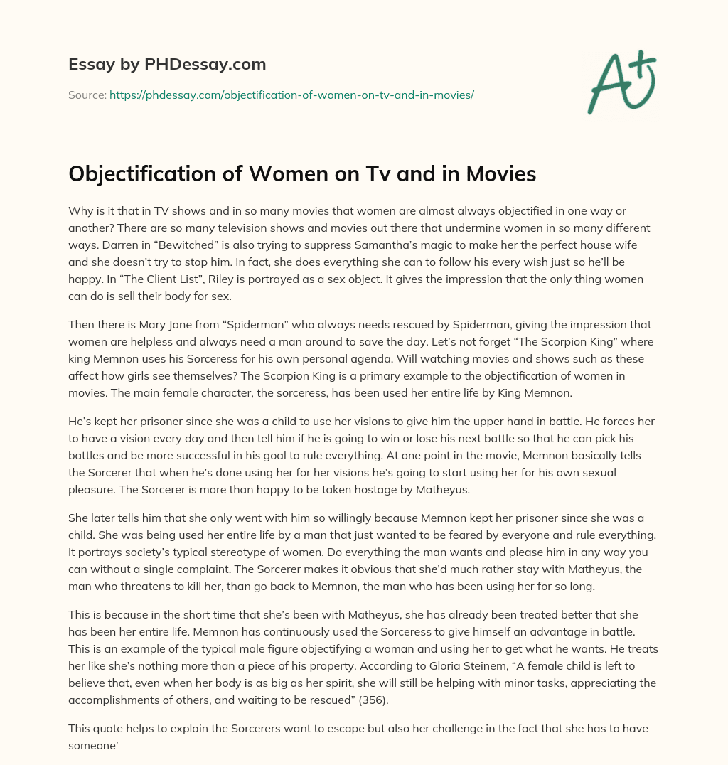 Objectification of Women on Tv and in Movies - PHDessay.com